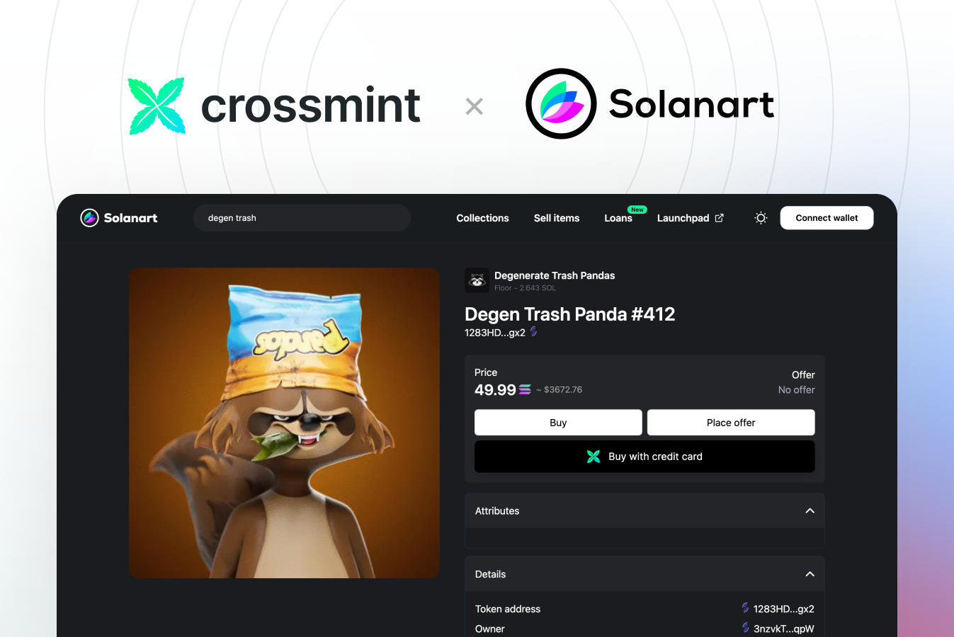 NFT Marketplace Solanart Adds Credit Card Payments with Crossmint
